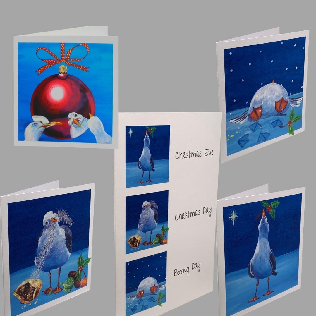 Seagull Christmas Card Collection of 5 Cards - Cherry Parsons Art